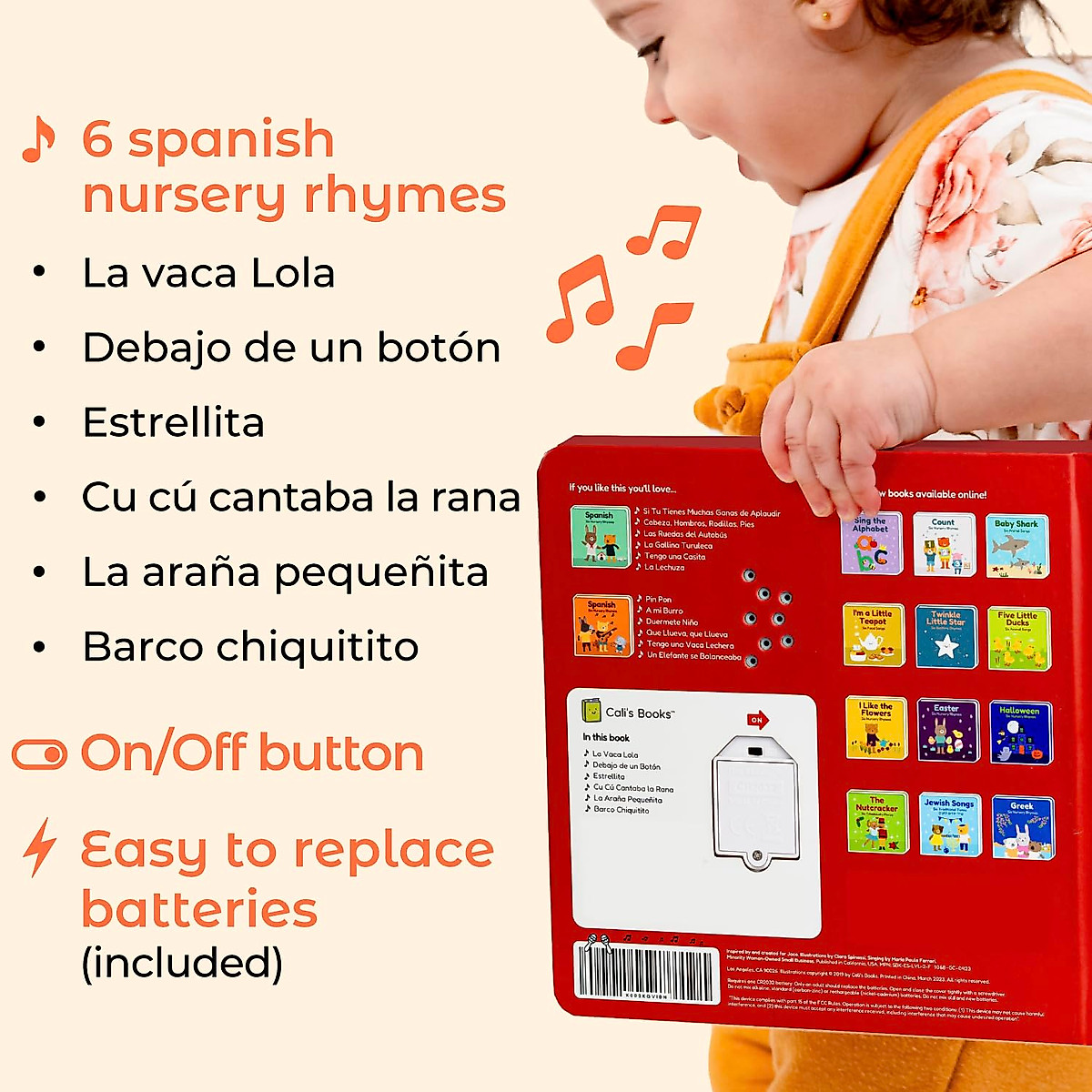 Cali's Books Spanish Nursery Rhymes | Bilingual Baby Books in Spanish with English Translation | Learn Spanish for Kids, Spanish Books for Toddlers 1-3 | 6 Canciones Infantiles en Español
