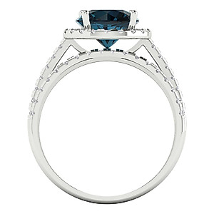 Clara Pucci 2.82ct Round Cut Halo Solitaire Real London Blue Topaz Designer Art Deco Statement Wedding Ring Band Set 18K White Gold 6.5