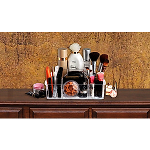 Masirs Clear Cosmetic Storage Organizer - Easily Organize your Cosmetics, Jewelry. Looks Elegant Sitting on your Vanity, Bathroom Counter or Dresser. Clear Design for Easy Visibility.