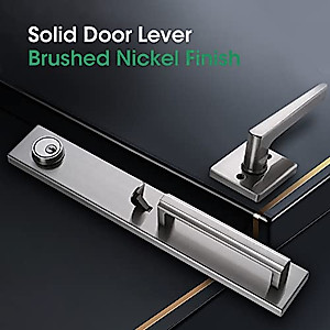 NEWBANG Silver Entry Door Lever Handleset Square Solid Single Lock Set for Front & Entrance Door with Satin Nickel Finished,MDHST2016SN-BR