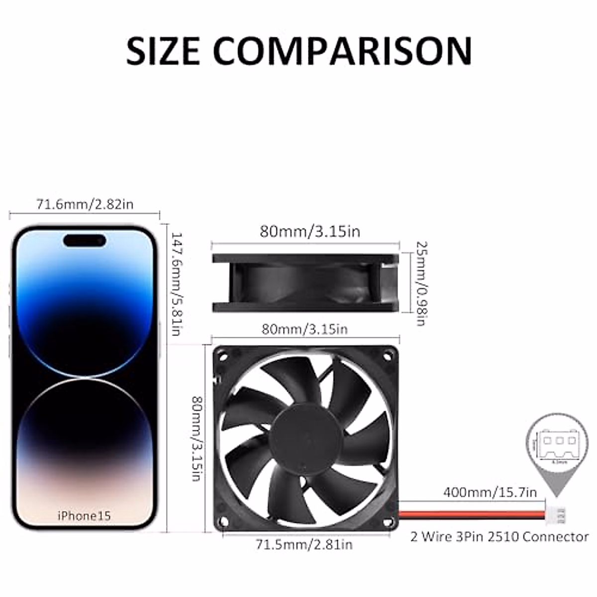 80mm Moisture-Proof Fan 2-Pack 12V DC 8025 High Airflow Cooling Fan 2 Wire 3Pin 3500RPM For rv fridge