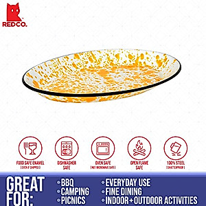 Red Co. Enamelware Metal Classic 13" Serving Oval Tray Platter, Yellow Marble/Black Rim - Splatter Design