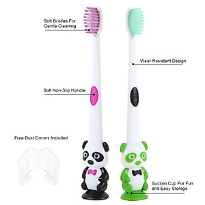 Newday Kids toothbrushes 6 Pack Set Soft Bristles with Suction Cup, Includes Travel Covers, Bear Panda toothbrushes for Kids Boys & Girls, Toddlers &Children Teeth Age 3+