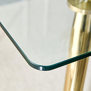 VENBER Rectangle Glass Dining Table with Gold Legs, 63" Modern Transparent Tempered Glass Desktop,End Tables Center Table for Living Room,Dining Room, Tea (Gold)