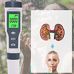 Water Quality Tester Tool, Temp PH Meter 3 in 1 Portable Auto Calibration Wide Test Range for Pool