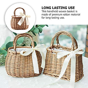 LIOOBO Rattan Woven Bag with Bow, Boho Style Beach Bag Flower Basket - Straw Bags Handle Wicker Baskets Handbags