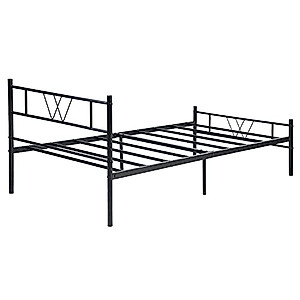 Fangflower Twin Size Bed Frame Platform Metal with Headboard/Underbed Storage/Steel Slats, Heavy-Duty Mattress Foundation for Bedroom, No Box Spring Needed, Black