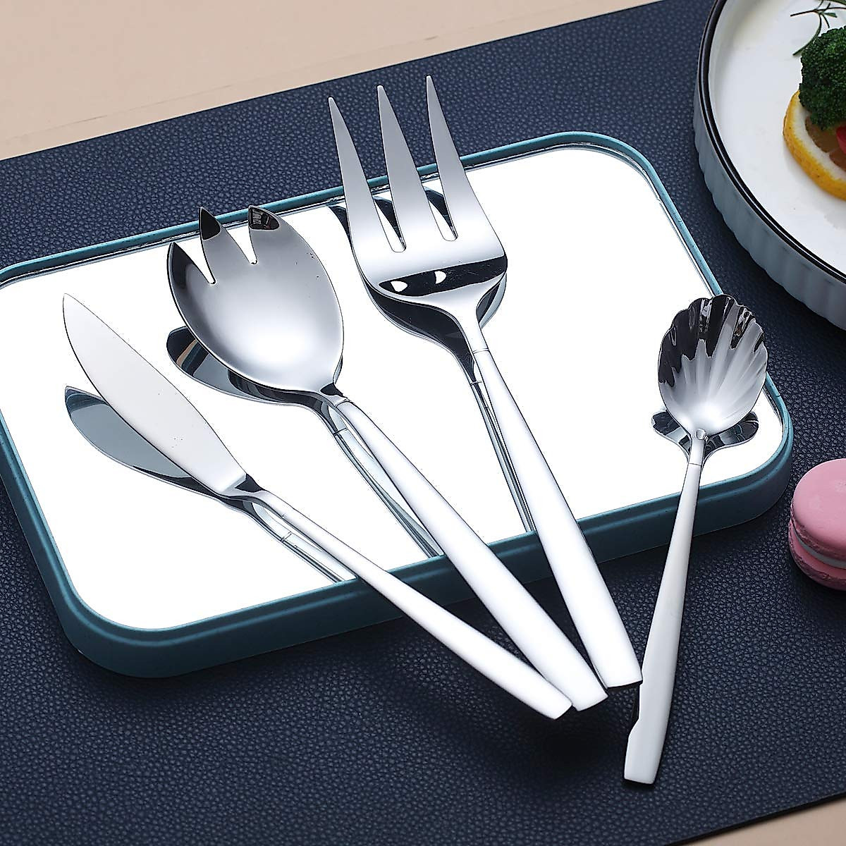 Silverware Serving Set 10 Pieces, Berglander Stainless Steel Flatware Serving Set, Serving Spoon, Silver Serving Utensil, Anti Rust(10 Pieces)