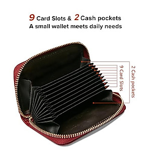 FOXLOVER Small Genuine Leather Credit Card Holders for Women, RFID Blocking Ladies Mini Card Case Women's Card Wallets with Gift Box Packing (Red)