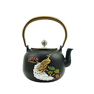 Funmaker Japanese Style Tetubin Tea Kettle Iron Teapots Japanese Cast Iron Teapot Handmade Uncoated Teapot Health Teapot 40.5oz / 1200ml (Type-8)