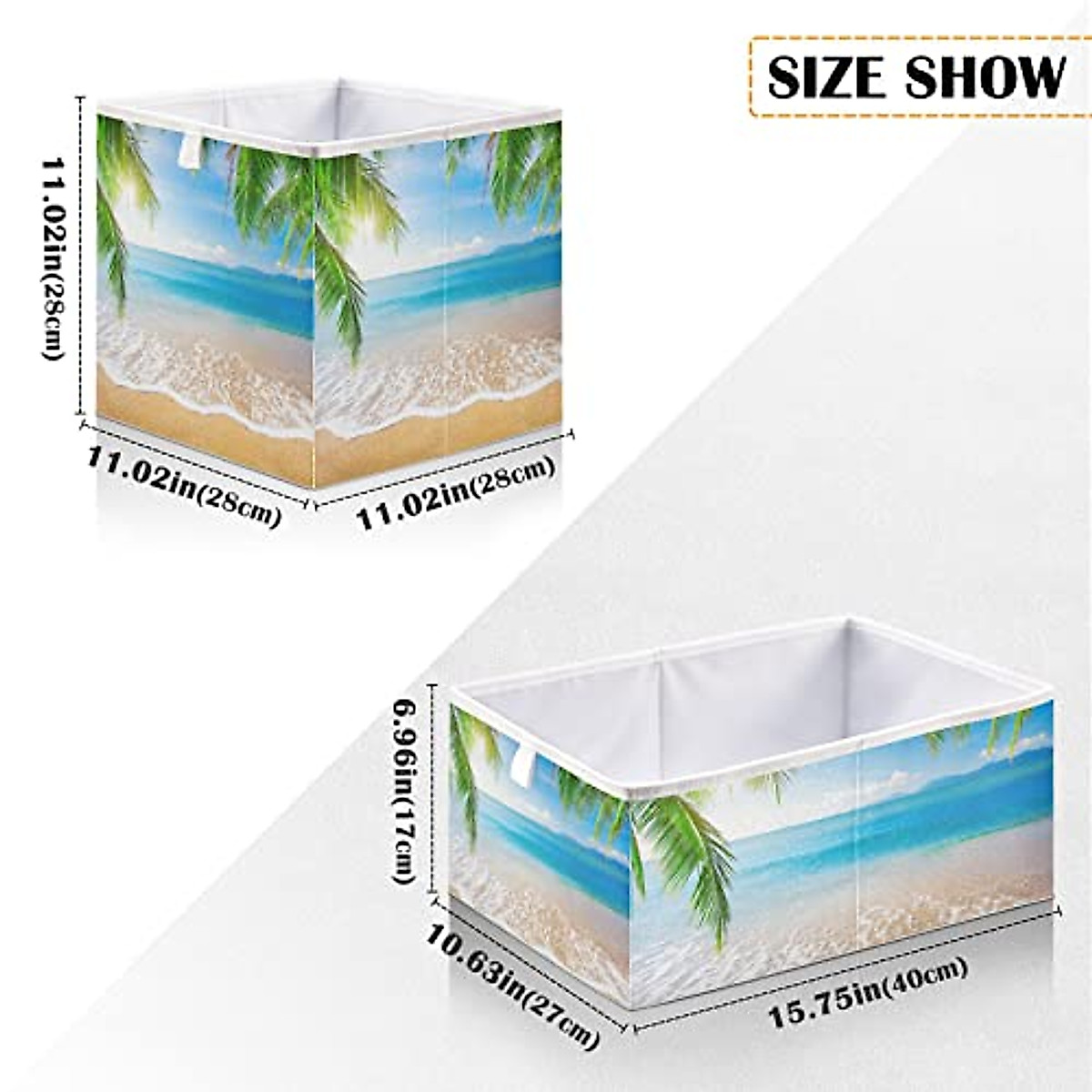 Beach Palm Tree Storage Basket Storage Bin Rectangular Collapsible Toy Bins Decorative Storage Boxes Organizer for Kids Room Bedroom
