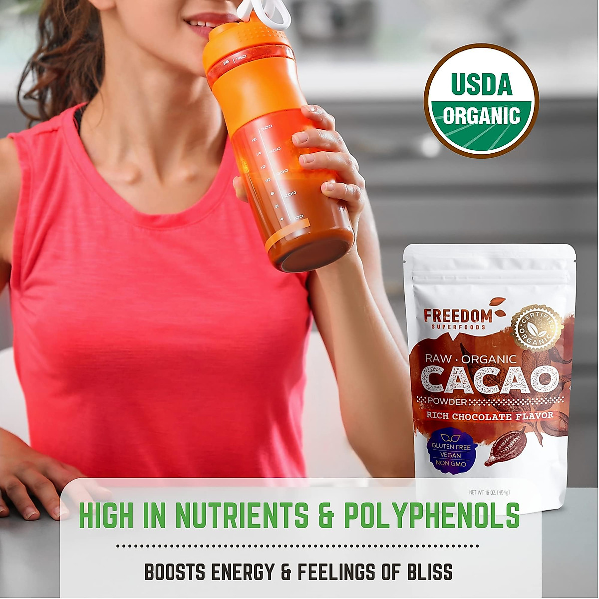 Cacao Powder Organic Raw - Natural Unsweetened Cocoa - Rich Dark Chocolate Taste - Make Sugar-Free, Vegan, Keto & Gluten-Free Hot Chocolate’s and Recipes - 1lb/ 16oz