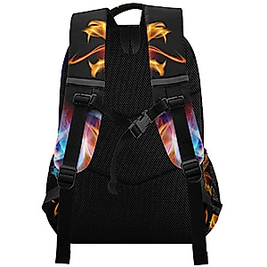 Fiery Dragons School Backpacks with Chest Strap for Teens Boys Girls,Lightweight Student Bookbags 17 Inch, Blue and Red Casual Daypack Schoolbags