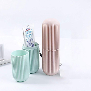 NA Toothbrush Case Portable Toothbrush Holder Multifunctional Travel Toothbrush Case Toothbrush Cup 2packs(Pink+ Green)