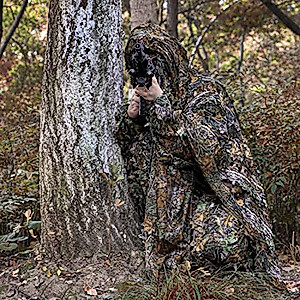 Ghillie Suit 3D Leafy Camo Suit Youth Adult Lightweight Hunting Camouflage Suits Turkey Camo Hunting Gear Camo Clothing Hooded Apparel Gilly Suit for Hunting Shooting Airsoft Wildlife Photography