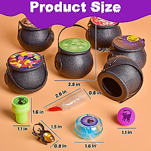 FUN LITTLE TOYS 24 Pack Prefilled Mini Plastic Witch Cauldron, Trick or Treat Toys in Bulk Small Halloween Buckets Pinata Prizes Gifts for Kids