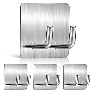 YasTant 4Pcs Shower Hooks for Inside Shower Razor Holder, Stainless Steel Shower Hanger Hook for Wall, Brushed Nickle Adhesive Razor Hook for Bathroom, Self Adhesive Wall Hooks Heavy Duty Straight