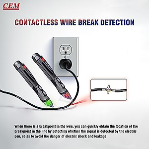 CEM AC-15EX Voltage Tester,Non-Contact Volt Tester, with Dual Range AC 12V-1000V/100V-1000V, Live/Null Wire Tester, Buzzer Alarm, Wire Breakpoint Finder, Flashlight, Ex ib IIB T4 (ATEX)