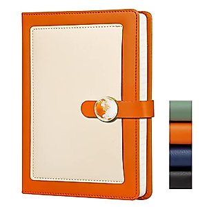 AHGXG Lined Journal for Women, Leather Hardcover A5 Notebook Diary, Personal Business Notebook with Magnetic Buckle, Pocket and Gift Box, 192 Numbered Pages, 100GSM Thick Paper, 5.7'' X 8.4'', Orange