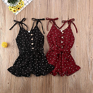 Toddler Kid Baby Girl Strap Sleeveless Romper Halter Heart Jumpsuit Bodysuit Shorts Overalls Summer Outfits Set (Black,1-2T)