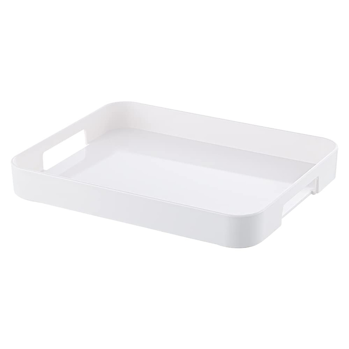 Plastic Serving Tray with Handles Rectangular in White 12.99inchx10.24Inch, Breakfast Tray Reusable Charcuterie, Food, Snack, Dessert Platters, Used in Bedroom, Kitchen, Living Room, Bathroom…