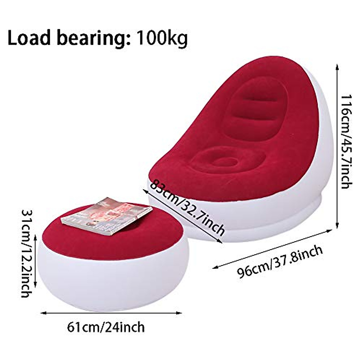Inflatable Lounge Chair for Adults, Folding Portable Lazy Sofa with Foot Stool Lazy Flocking Recliner Chair Air Couch Sofa for Indoor Livingroom Gaming Bedroom Office Balcony, Outdoor Travel Camping
