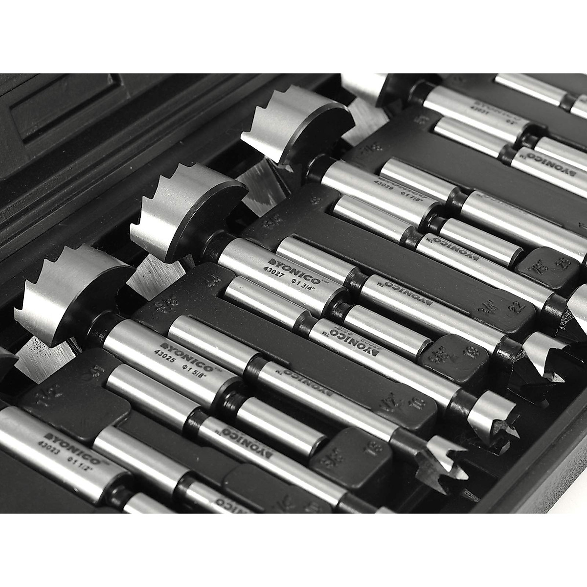 YONICO 41160S Forstner Drill Bit Set 16 Piece with Case 3/8-Inch Shank Hardwood and Softwood Hole Drilling for Handheld Drill and Drill Press
