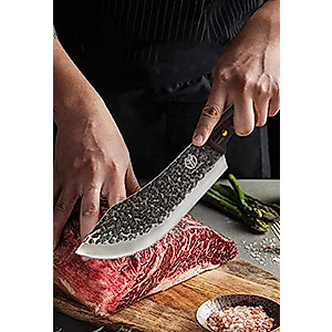 ZENG JIA DAO Butcher Knife - 7'' Bullnose Breaking Knife Meat Cleaver Knife for Meat Cutting - Vacuum Treated High Carbon Steel - Chopping Knife for Kitchen, Outdoor Camping, BBQ 2024 Gift