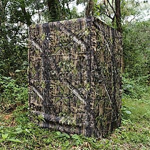 AUSCAMOTEK Ground Blind 5 × 10 Feet for Turkey Hunting Deer Blinds Camouflage Pattern Height Adjustable -Woodland Green Leaf