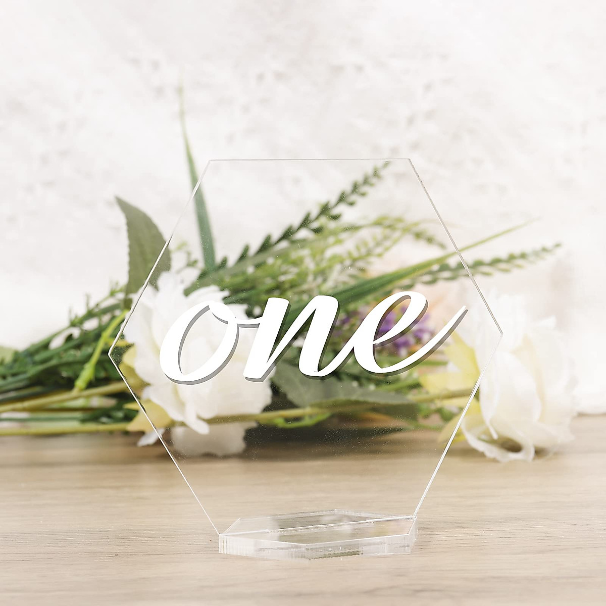 10 Set Acrylic Table Card with Holders & 2 Markers,Clear Hexagon Table Number Sign Holders Wedding Seating Place Cards with Base Blank DIY Table Name Cards for Banquet,Photos and Office Menu Meeting