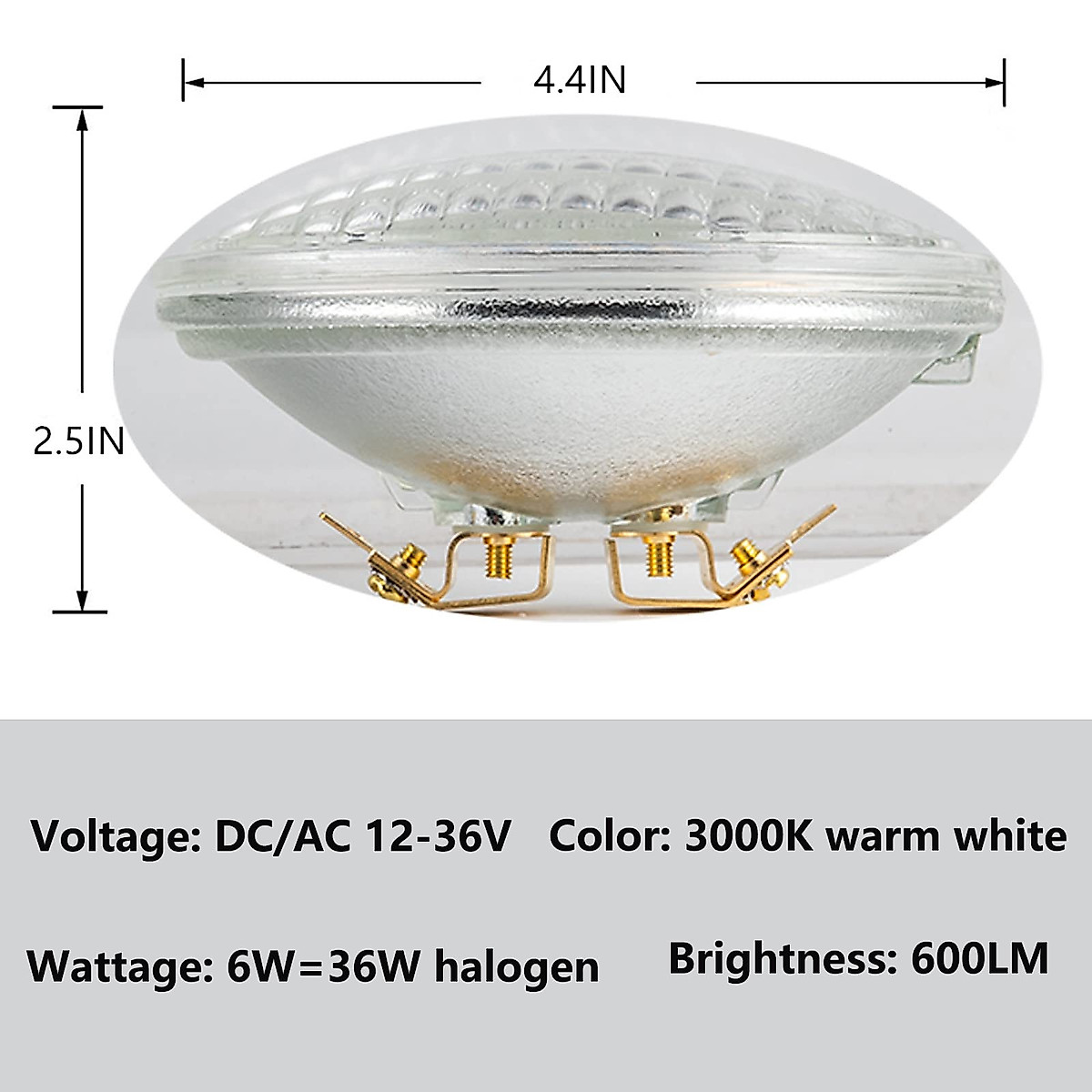 SHUWDKAR PAR36 LED Landscape Light Bulb, 36 Watt Halogen Equivalent 6W 600 Lumen, Bright White 3000K, PAR36 LED 12V for Landscape Lighting,Off-Road Vehicles,RV Vehicles,Tractor, 2 Pack