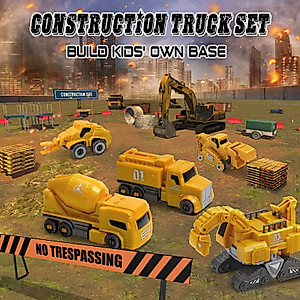 SLENPET 5 in 1 Dinosaur Transforming Robot Toys Set, Magnetic Assemble into Emulation 14.5 inches Large Robot Figures, 5 Construction Trucks & Dinosaurs for Boys, Kids Ages 3 and Up