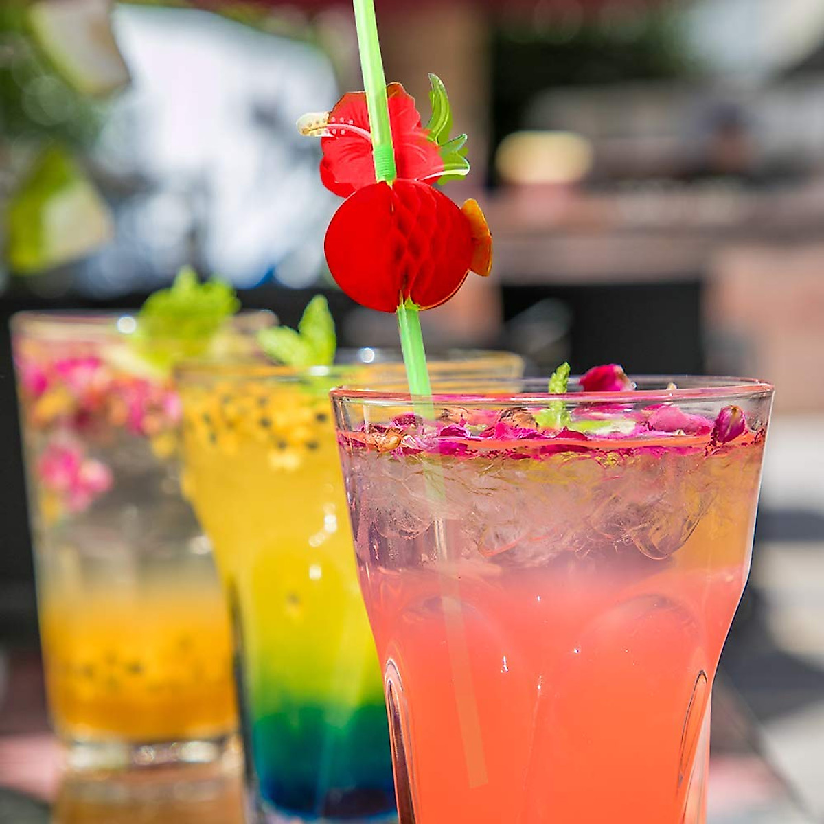 24PCS 3D Hawaii Drinking Straws Honeycomb Tropical Hawaiian Beach Theme Disposable Drinking Straws Fruit Straws Tropical for Summer Beach Pool Luau Parties Bars Restaurants Kitchen and more