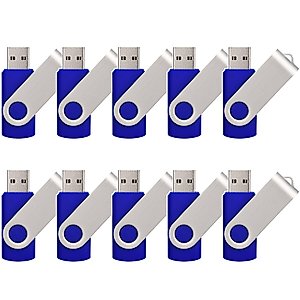 HWJK USB 2.0 128MB Flash Memory Stick Drive Swivel Thumb Drives Bulk 10 Pack, with LED Indicator, 10 x Removable White Labels (10PCS 128MB Blue)