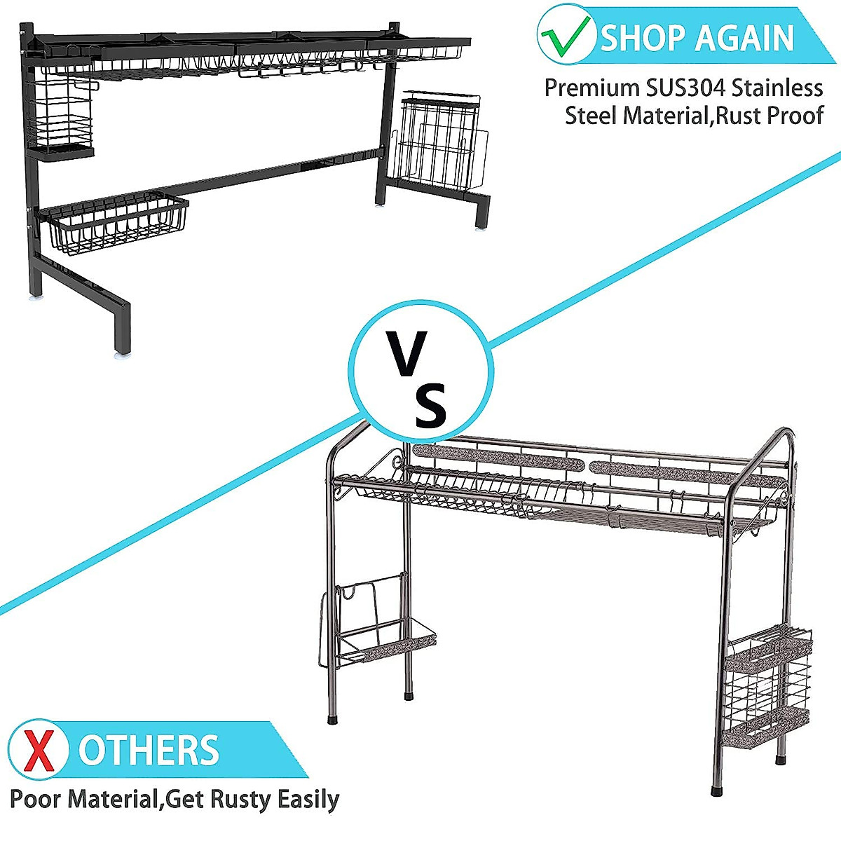 Shop Again Over The Sink Dish Drying Rack,Drainer Stainless Steel for Organization Storage Space Saver Utensil Holder Cutting Board Holder Kitchen Counter Storage Rack,16.5 x11.8 x7in
