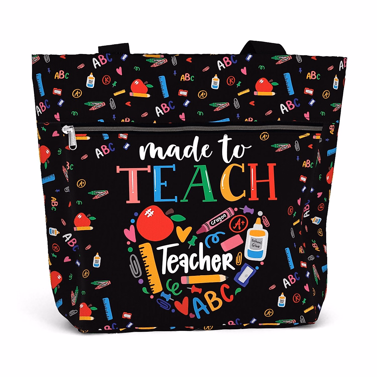 84hoods Large Tote Bag for Women Teacher. Aesthetic Shoulder Bag Gift for Teacher. Waterproof Work Grocery Bag 15 inch with Pockets and Zipper. Made to Teach.