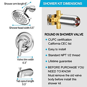 Gabrylly Tub Shower Kit, Tub and Shower Faucet Set with 9-Setting Rain Shower Head and Tub Spout, Single-Handle Tub and Shower Trim Kit, Shower Valve Include,Chrome