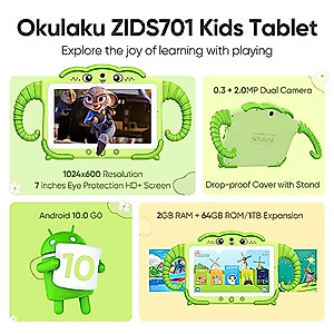 Kids Tablet 7 inch Tablet for Kids 64GB Toddler Tablet with Case Software Installed, Kids Learning Tablet with WiFi for Boys Girls, Android Tablet with Dual Camera Parental Control YouTube Netflix