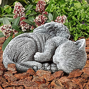 Pure Garden Sculpture Pet Memorial Statue, Sleeping Angel Cat