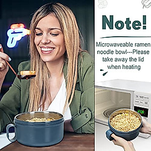 Eccliy Set of 3 Microwave Ramen Bowl Set Microwave Bowl for Noddles, Pasta, and Soup with Lid and Handle for Office College Dorm Room Cooking Dishwasher Safe, 40.5 Ounce