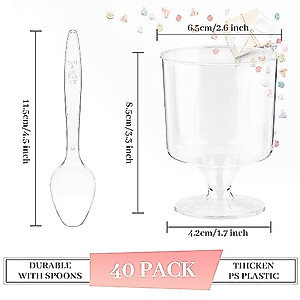 TOFLEN 5 Oz Mini Dessert Cups with Spoons 80 Pcs I Serves 40 I Small Plastic Dessert Goblets Wine Glasses Party Serving Cups for Appetizers, Mousse, Dessert Shot Glasses