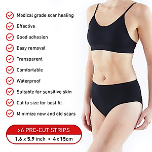 Neo G Opti-Heal Wound Recovery Silicone Scar Strips for Surgical Scars, C Section, Burn, Acne, Keloid Treatment - Medical Silicone Scar Sheets - New and Old Scar Treatment - 1.6 x 5.9 inch - 6 Strips