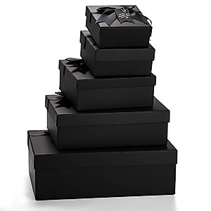 ZENFUN 5 Pack Black Nested Gift Boxes with Lid for Presents, 5 Sizes Luxury Packaging Box with Ribbon Bows and Label Gift Wrap for Thanksgiving Christmas Birthday, Weddings, Mother's Day 13.7'' to 5.1''