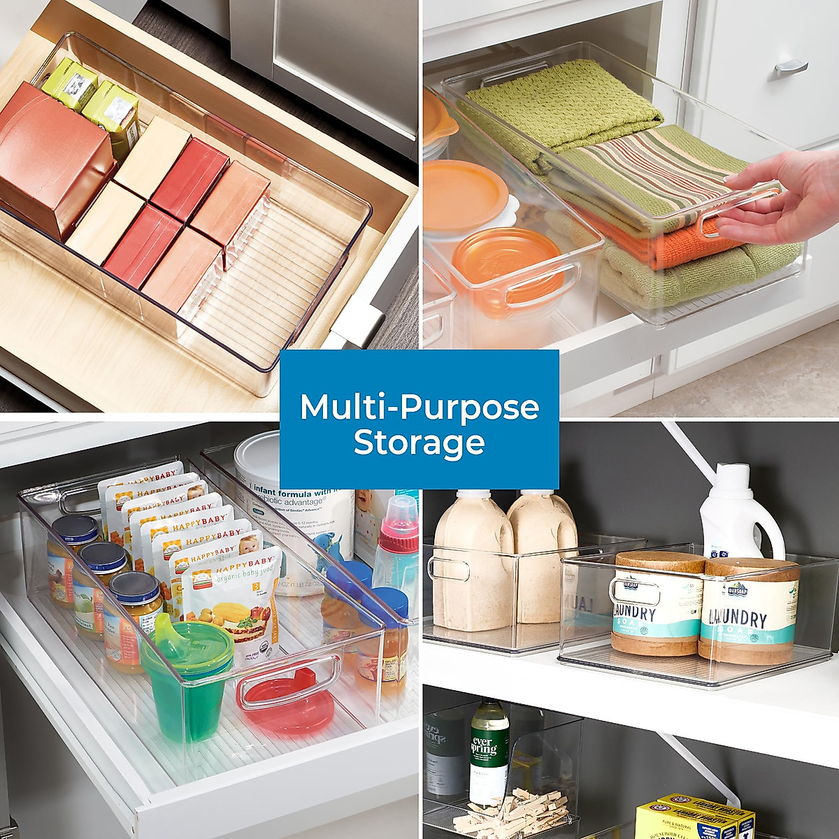 InterDesign Cabinet/Kitchen Binz Kitchen Storage Container, Extra Large Plastic Storage Boxes for The Fridge, Freezer or Pantry, Clear