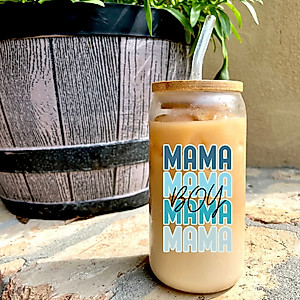 16 oz borosilicate Glass Jar with Bamboo Lid & Straw (Boy Mama)