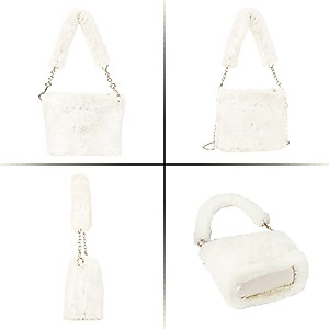 Plush Shoulder Bag, Winter Ladies Fluffy Handbag Crossbody Clutch, Faux Fur Underarm Bag Satchel Purse Bag, Beigewhite
