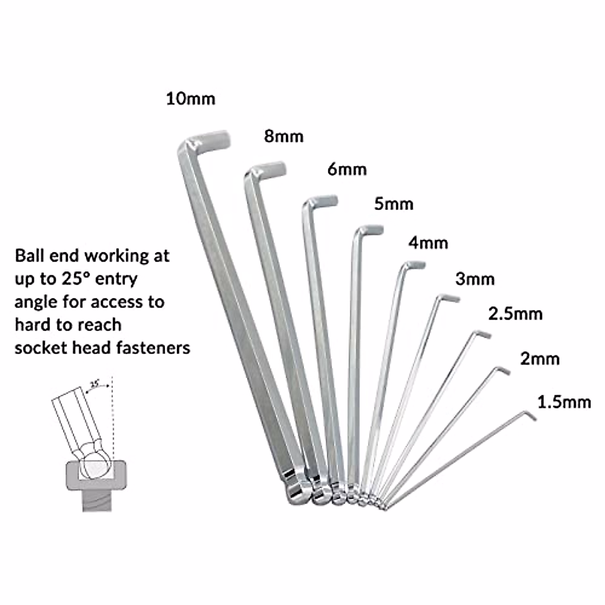 NordWolf 9-Piece Metric Ball End Stubby Allen Wrench Set, Long Arm S2 Steel Hex L-Keys, Sizes 1.5mm to 10mm