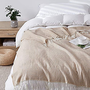 BOURINA 100% Acrylic Waffle Thermal Blanket for  Home Decoration Soft Lightweight Blanket  Breathable and Moisture Absorption for All Season for Couch/Bed,50 x 60'' Beige