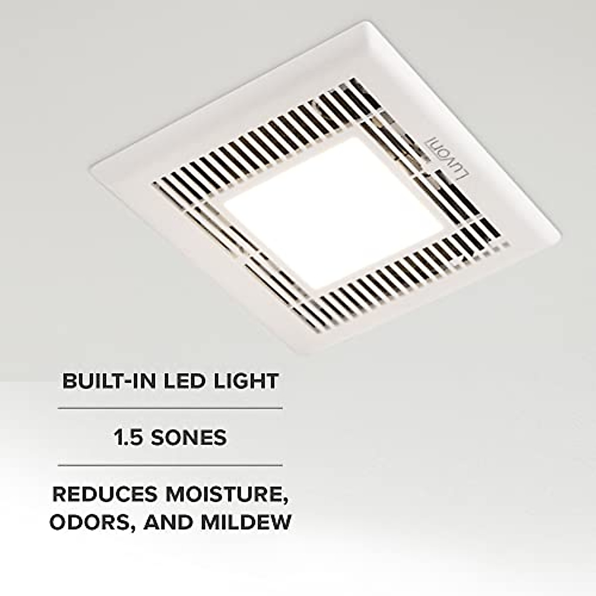 Maxxima Luvoni 80 CFM Bathroom Exhaust and Ventilation Fan - 3000K Warm White 600 Lumen LED Light, Quiet 1.5 Sones Operation, White Grill Ceiling Fan