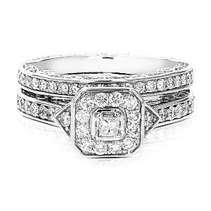 Vir Jewels 1.25 cttw Diamond Wedding Engagement Ring Bridal Set 14K White Gold Halo Size 7